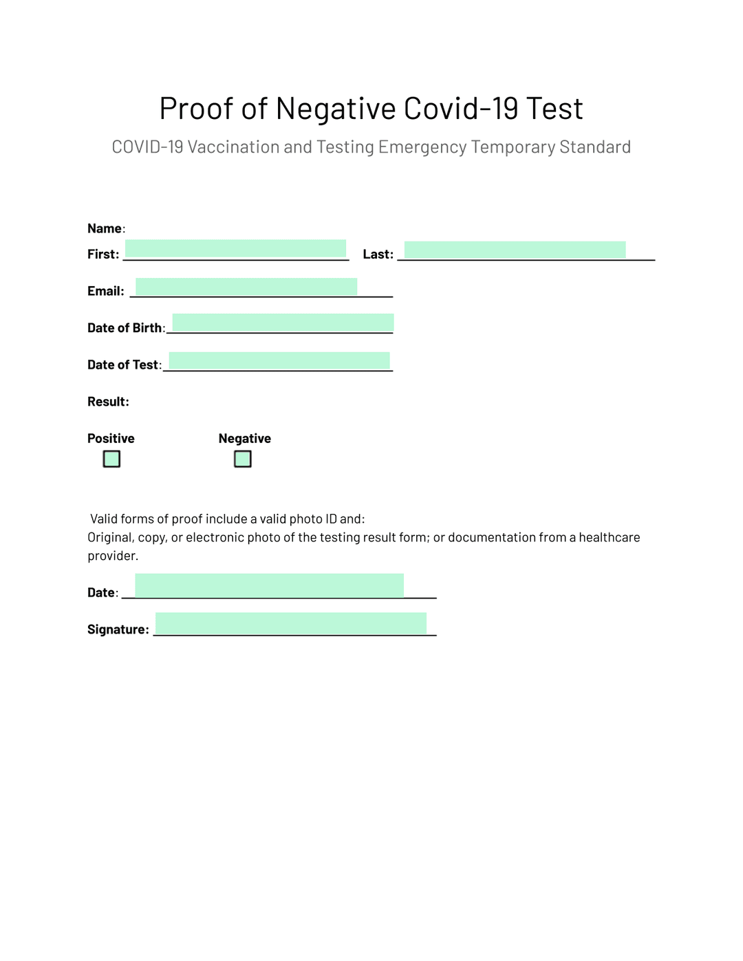 Proof of Negative Test