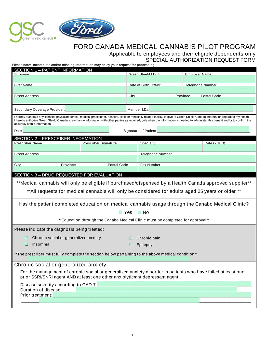 Ford Canada Medical Cannabis Pilot Program Special Authorization ...