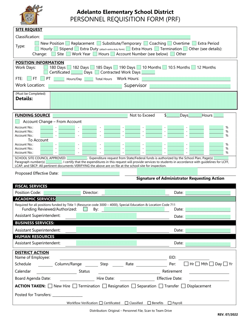 Personnel Requisition Form (PRF)