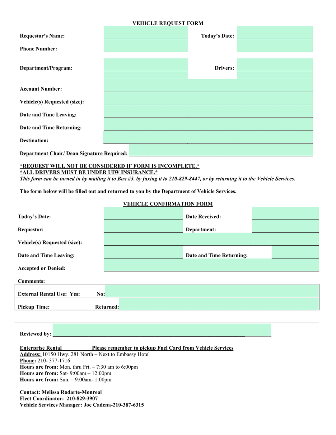 Vehicle Request Form