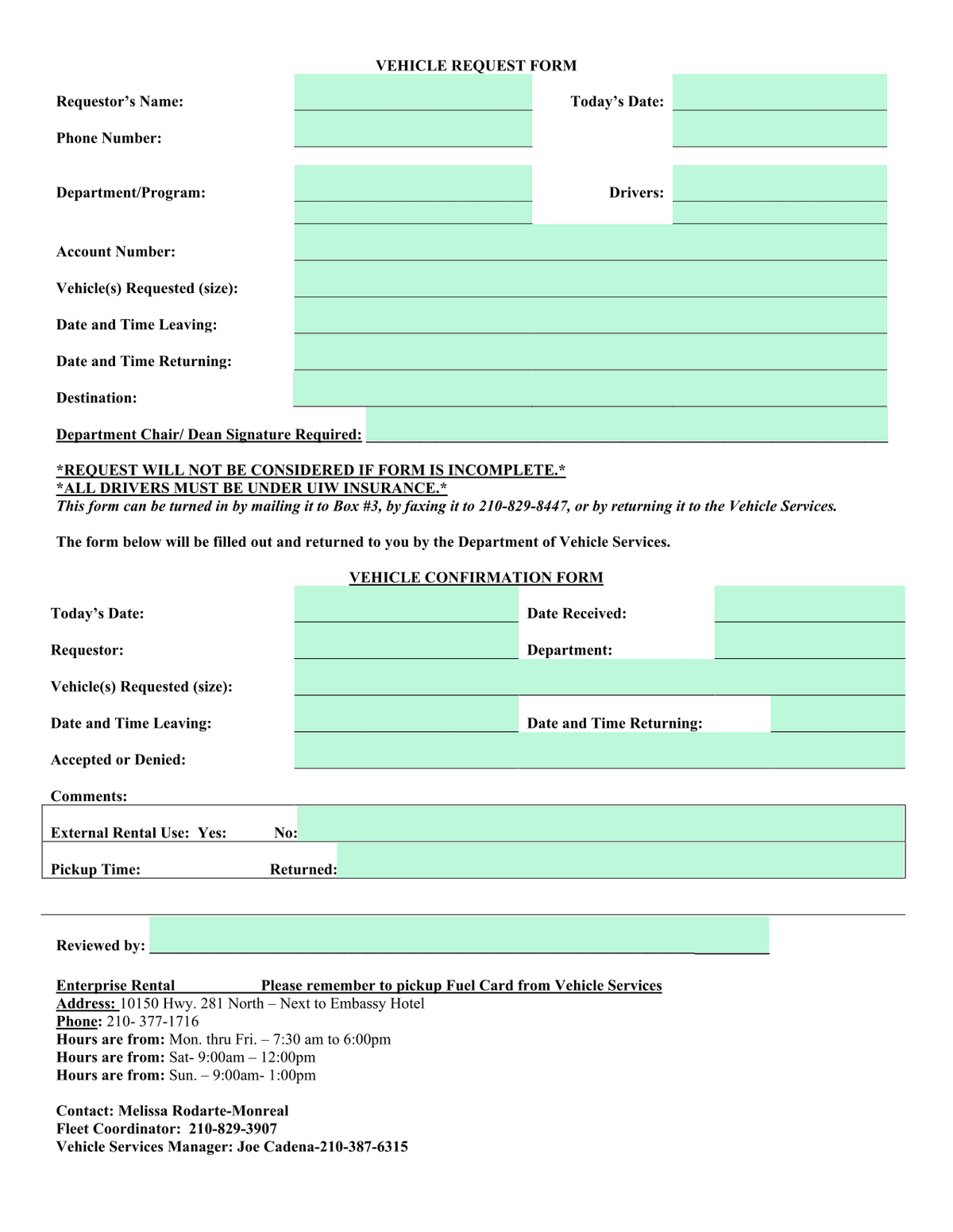 Vehicle Request Form