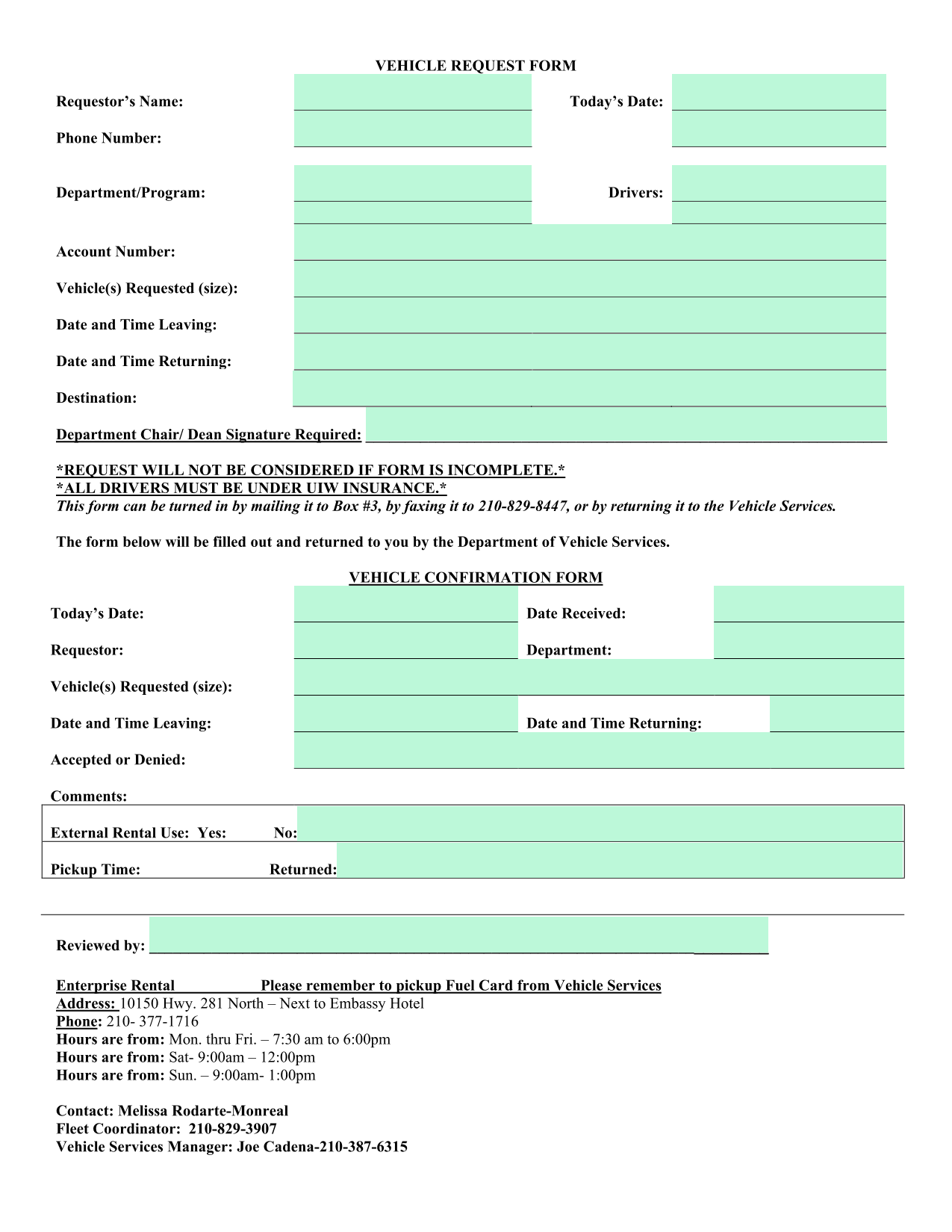 Vehicle Request Form