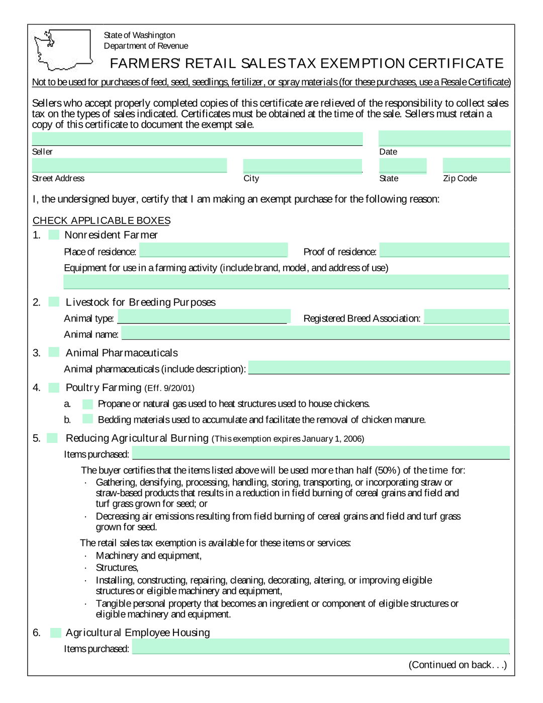 Farmers Retail Sales Tax Exemption Certificate