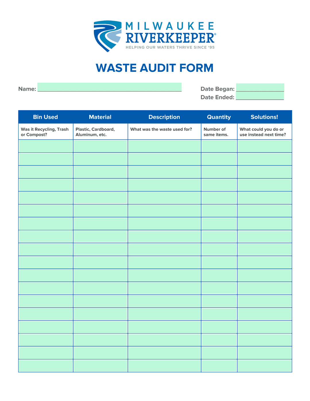 WASTE AUDIT FORM